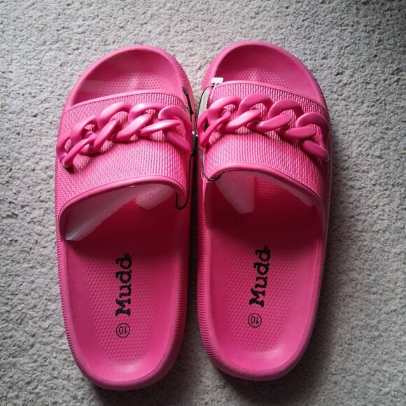 Mudd | Shoes | Womens Mudd Aloha Sandals Slides Pink Chain Accent Sz ...